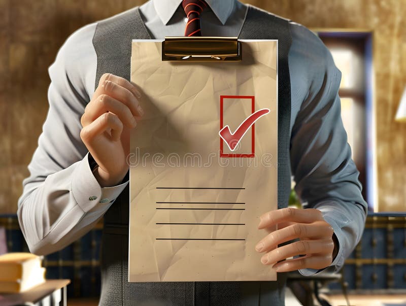 Half Body Man Holding Control Certification Assurance Document in ...