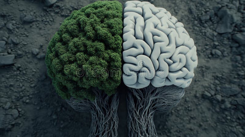 Half Brain, Half Tree Concept Blending Nature and Intellect, AI Stock ...