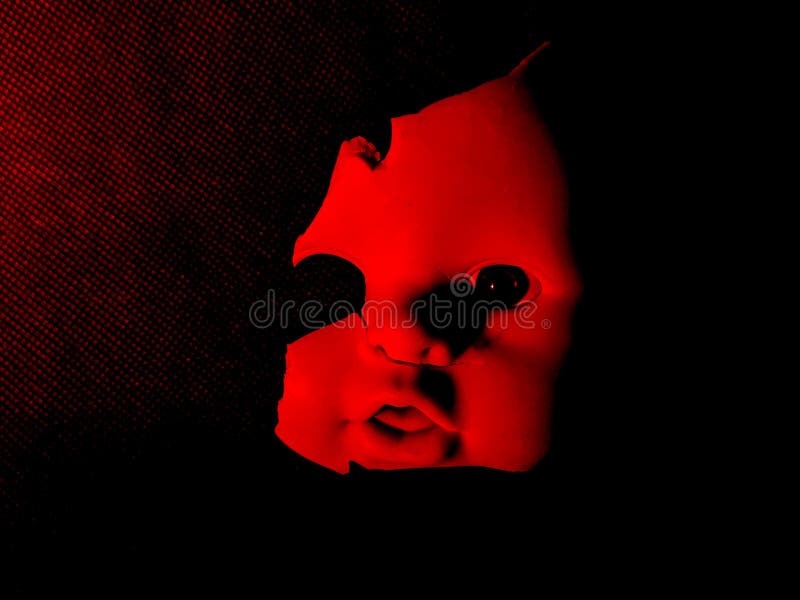 Half Broken Doll Face Under Red and Black Lighting Stock Image - Image ...