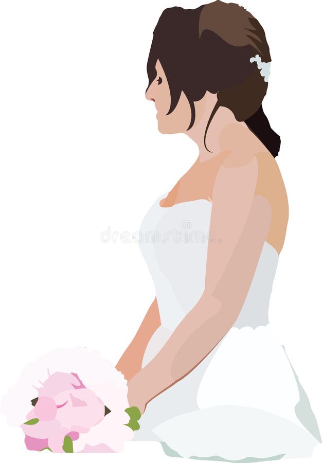 Half-bust of Bride with Bouquet of Flowers- Stock Vector - Illustration ...