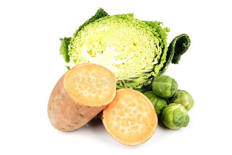 Half a Cabbage with Sweet Potato and Sprouts Stock Photo - Image of ...