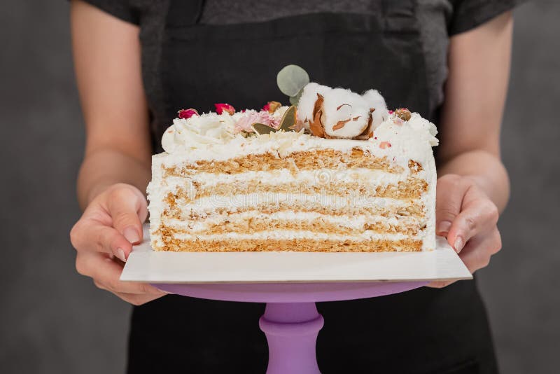 Half a Cake. Close-up of a Cut Cake with Visible Layers and Filling ...