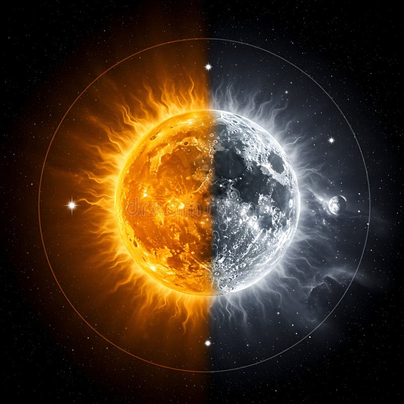 Half of the Celestial Object is Depicted As the Sun, Glowing Bright ...