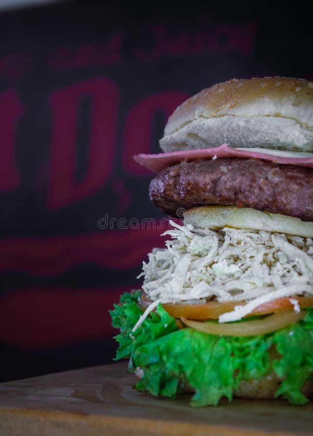 Beef Burger with Small Pieces of Chicken Stock Image - Image of ...