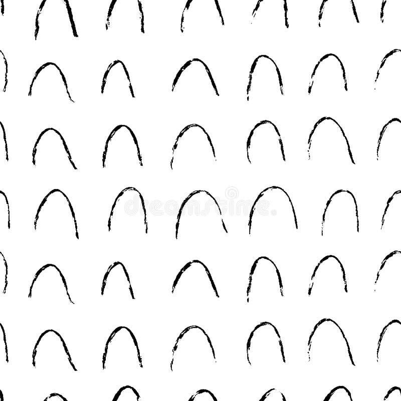 Half Circles Seamless Pattern. Hand Drawn Scallop, Doodle Thin Lines ...