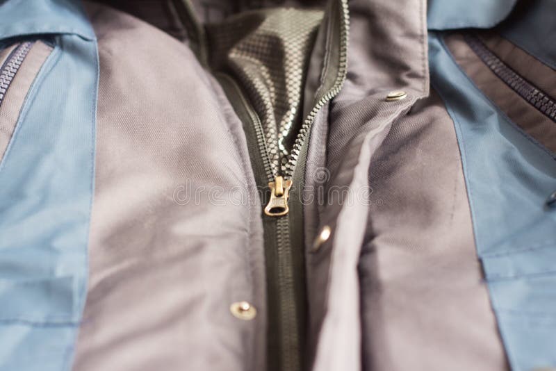 A Half-closed Sewing Lock on a Winter Grey Synthetic Jacket Stock Photo ...