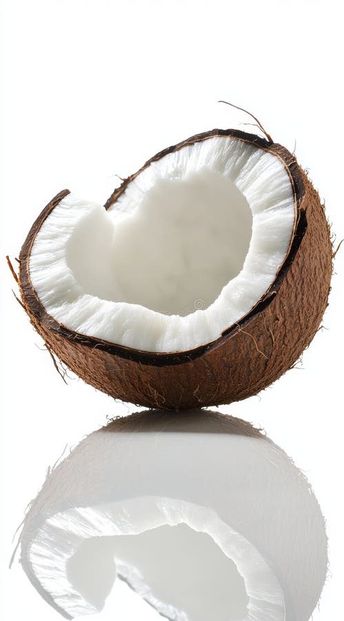 Half a Coconut Broken Open Revealing the White Flesh Inside, Resting on ...