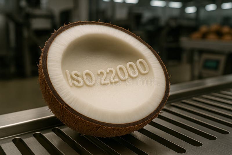 Half Coconut with ISO 22000 Label Emphasizing Food Safety System and ...
