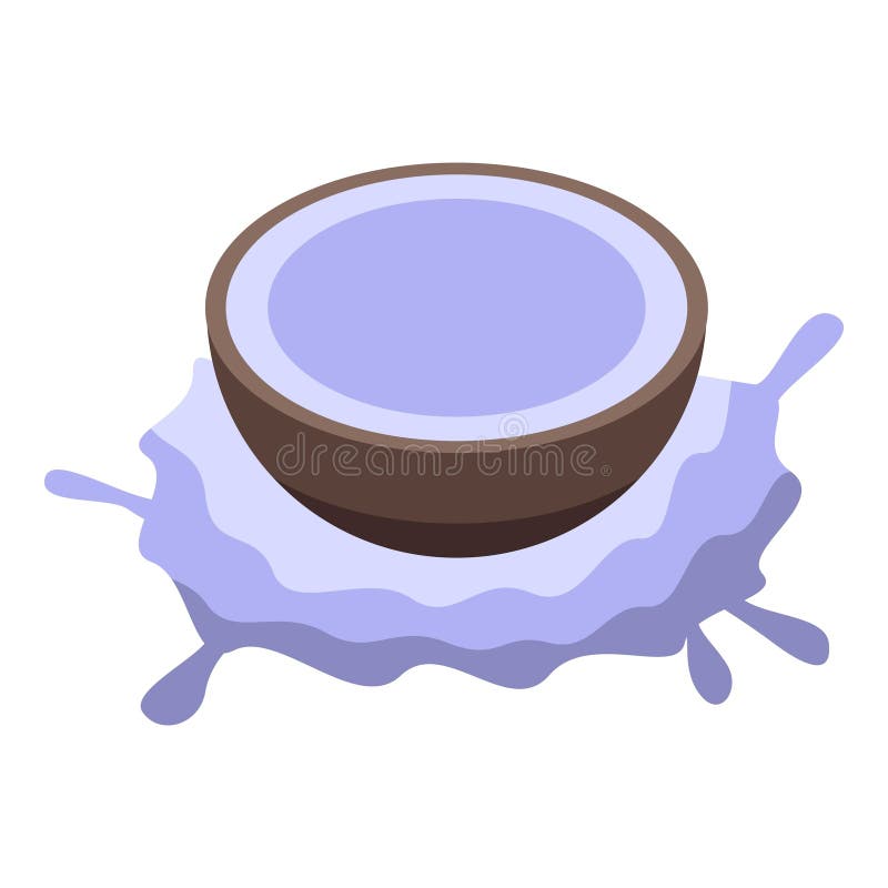 Half Coconut Lying on Spilled Coconut Milk Isometric Icon Stock ...