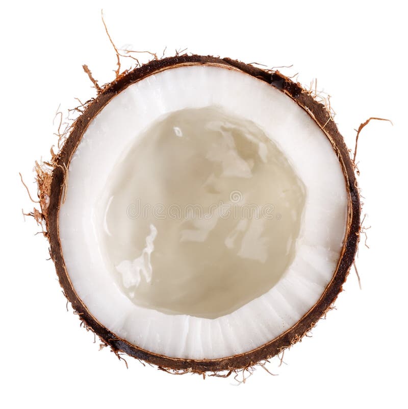 Half Coconut with Coconut Water Inside Isolated on White. Top View ...