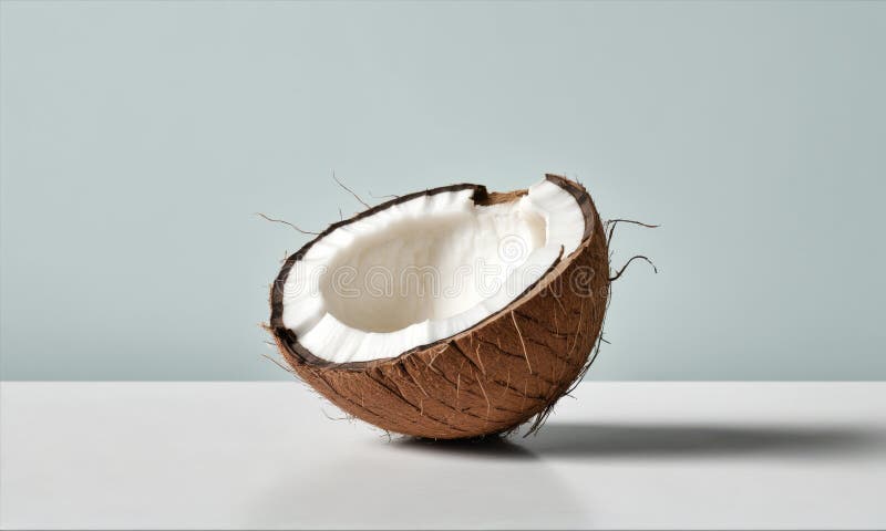 Half of a Coconut on a White Table Stock Illustration - Illustration of ...