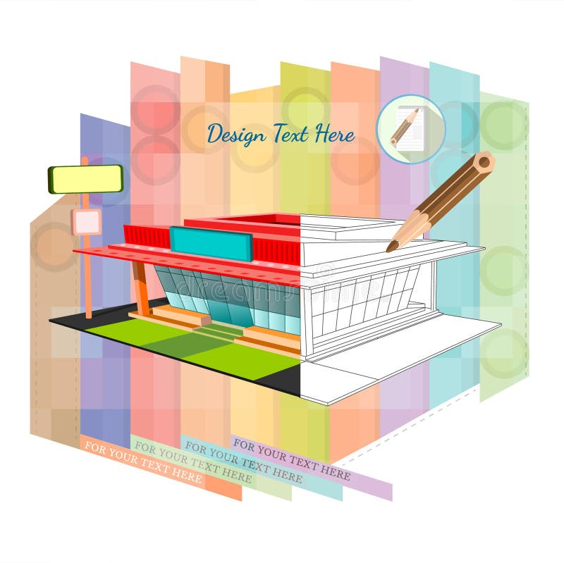 Half Color and Sketch of Buildings with Color Line Background Stock ...