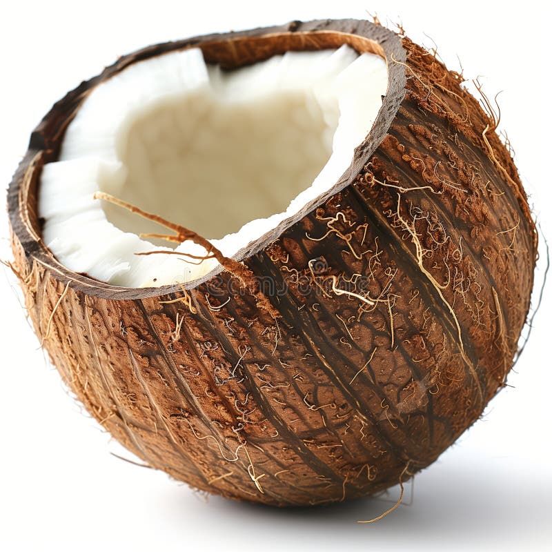 Half of a Cracked Brown Coconut Shell on a White Background Stock Photo ...