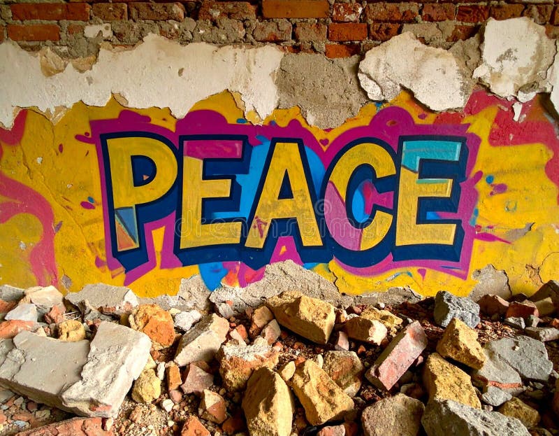 A Half-crumbled Wall with Graffiti Reading "peace" in Vibrant Colors ...