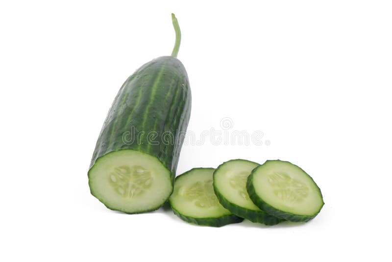 Half a Cucumber, and Pieces of Cucumber Side by Side, Isolated on a ...