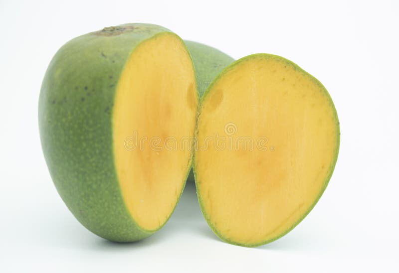 Half Cut Green Rip Mango from Front View Isolated on White Background ...