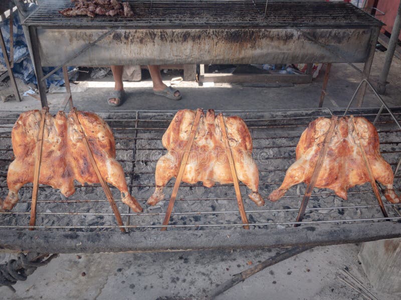 Half Cut Grilled Chicken on a Country Style Grill Stock Image - Image ...