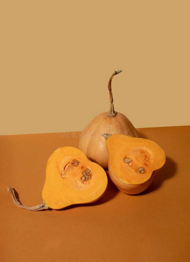 Half Cut and One Whole Butternut Squash. Season Concept Stock Photo ...