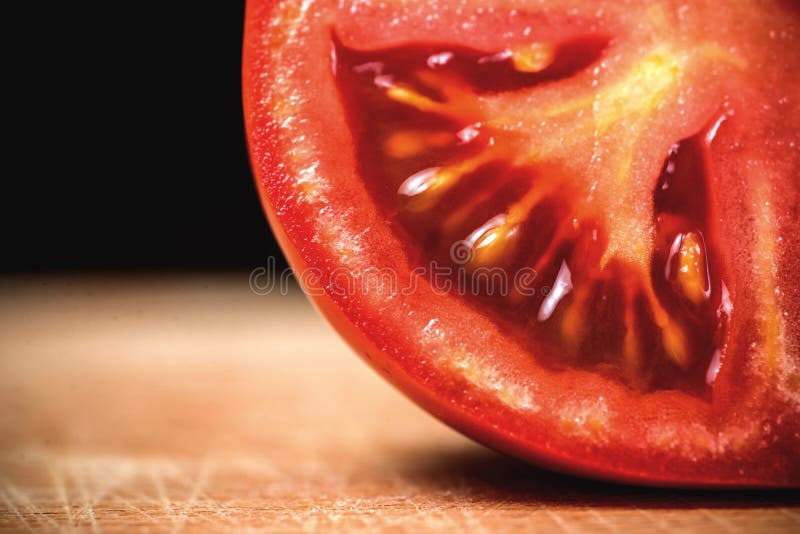 Half Cut Sliced of Fresh Tomato on Wood Table Stock Photo - Image of ...