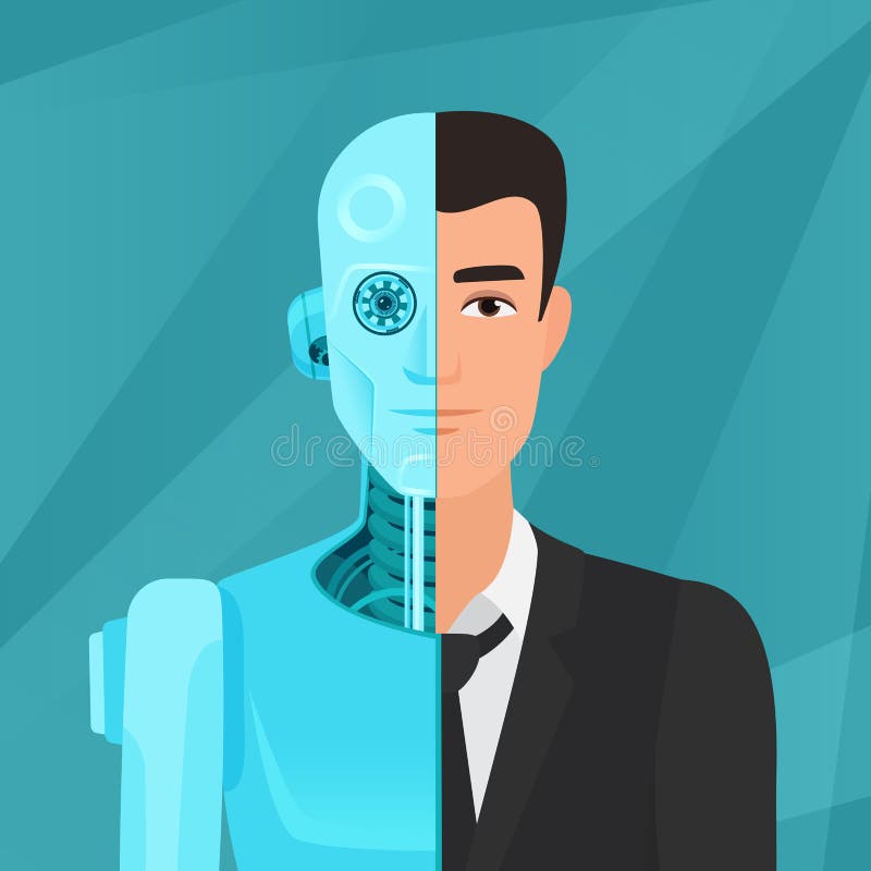 Half Cyborg, Half Human Man Businessman in Suit Vector Illustration ...
