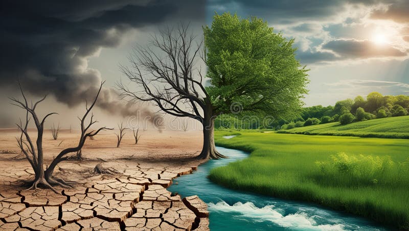 Half Dead and Alive Tree at Drought, Nature Background, Climate ...