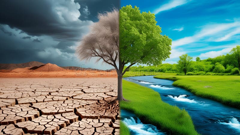 Half Dead and Alive Tree at Drought, Nature Background, Climate ...