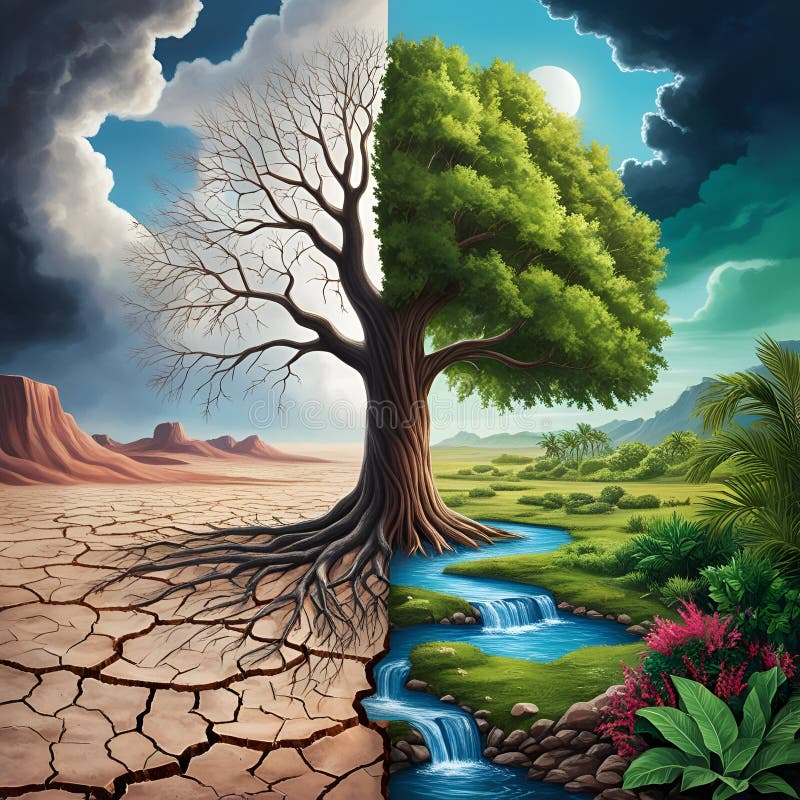 Half Dead and Alive Tree at Drought, Nature Background, Climate ...