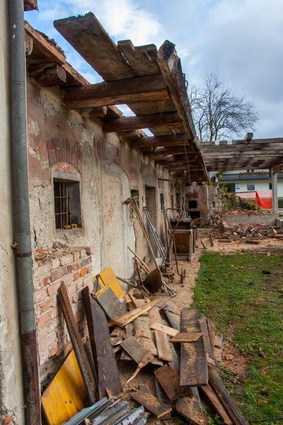 Half Destroyed Barn from Side Stock Image - Image of debris, empty ...