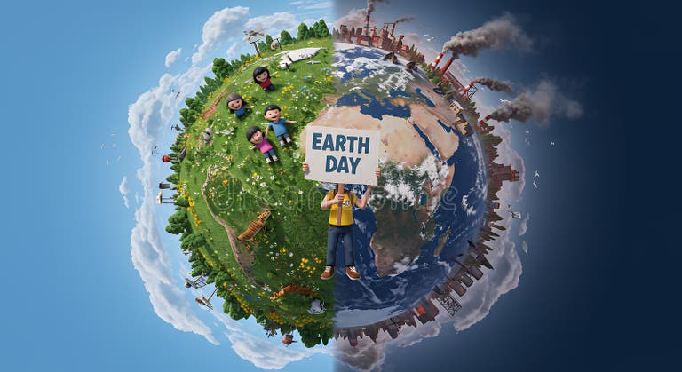 Half Destroyed and Half Preserved Planet Earth Environmental Contrast ...