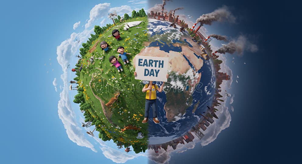 Half Destroyed and Half Preserved Planet Earth Environmental Contrast ...