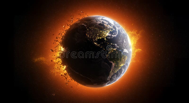 Half Destroyed and Half Preserved Planet Earth Environmental Contrast ...