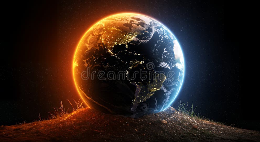 Half Destroyed and Half Preserved Planet Earth Environmental Contrast ...