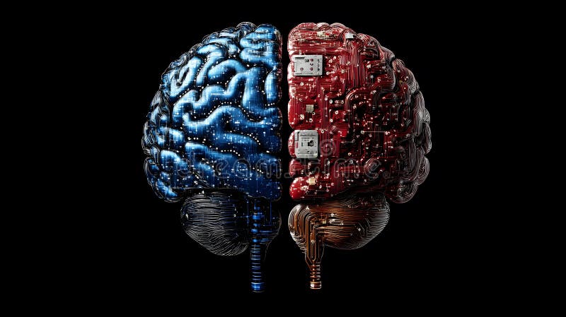 Half Digital Brain Merging with Biological Brain Stock Illustration ...