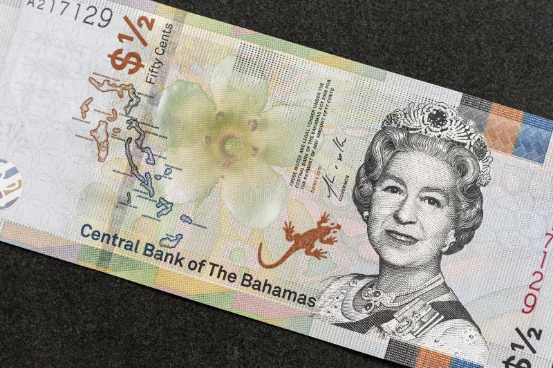 Half Dollar Bahamian Note with Queen Elizabeth II Portrait Editorial ...