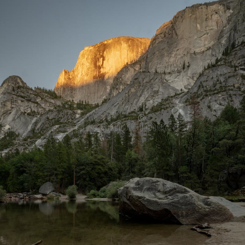 Half Dome Glows Over Mirror Lake Stock Image - Image of dome, outdoors ...