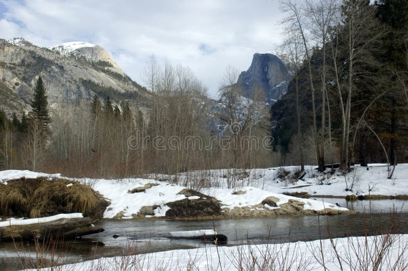 Half Dome in Winter Above Merded River Stock Photo - Image of frozen ...