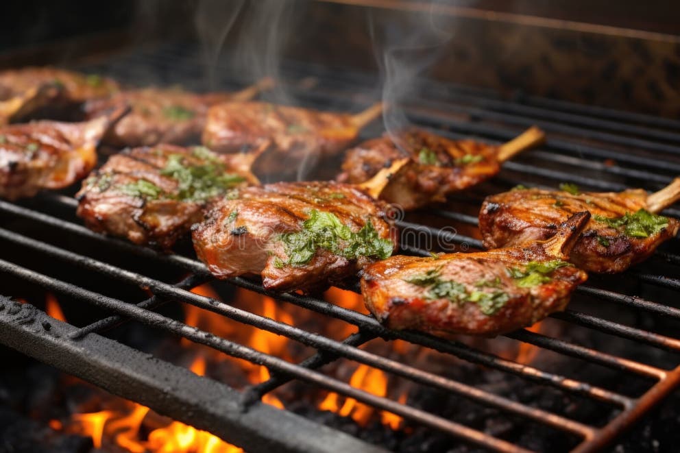 Half-done Lamb Chops on an Open-flame Grill Stock Illustration ...