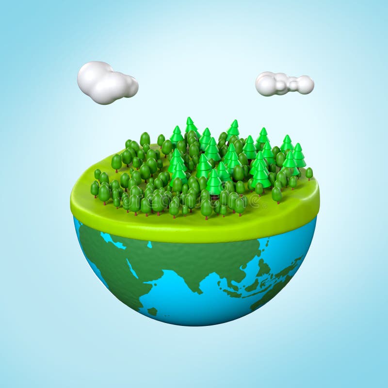 Half of Earth 3D with Sky Clouds on Blue Background. Stock Illustration ...