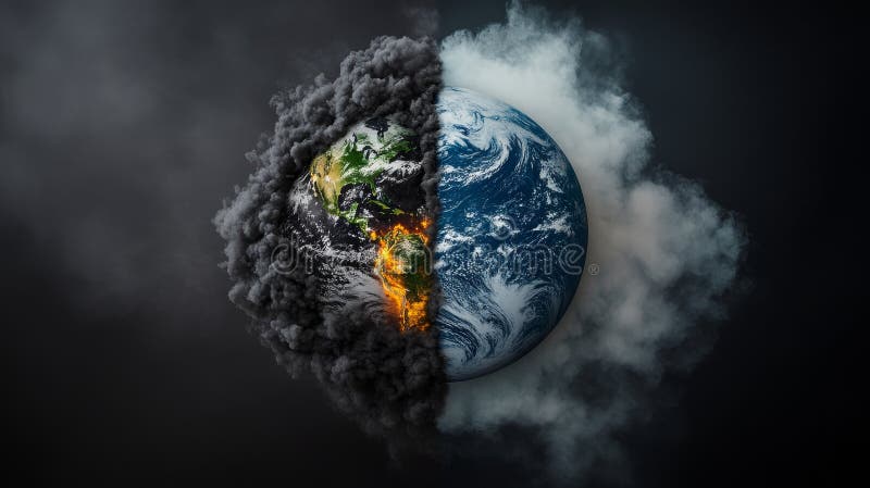 Half Earth Divided by Smoke and Fire Representing Climate Change Crisis ...