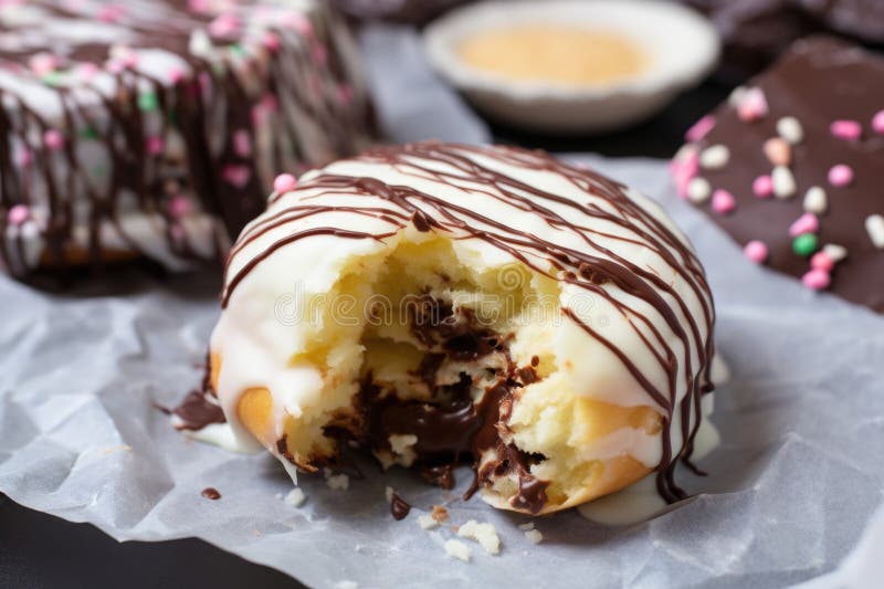 Half-eaten Donut with Chocolate Sprinkles on a Wax Paper Stock ...