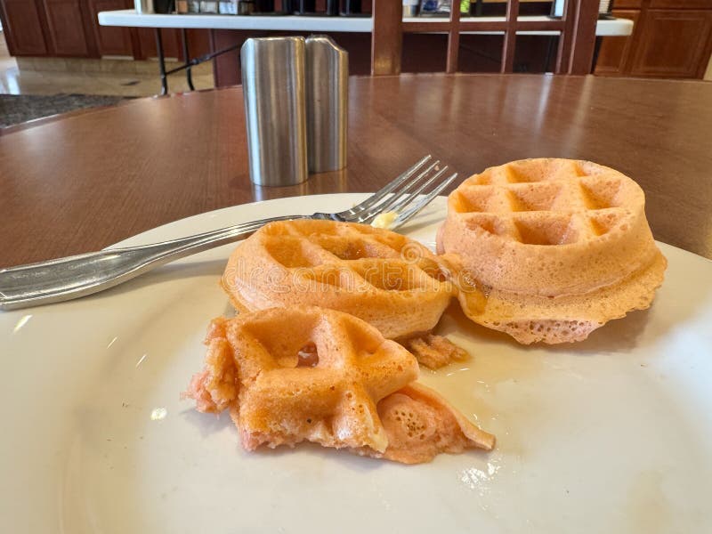 Half Eaten Make-your-own Waffles from a Hotel Free Breakfast Buffet ...