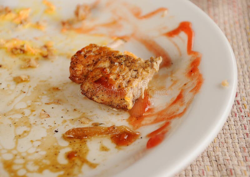 Half-eaten Piece of Meat on the Dirty Plate Stock Image - Image of ...