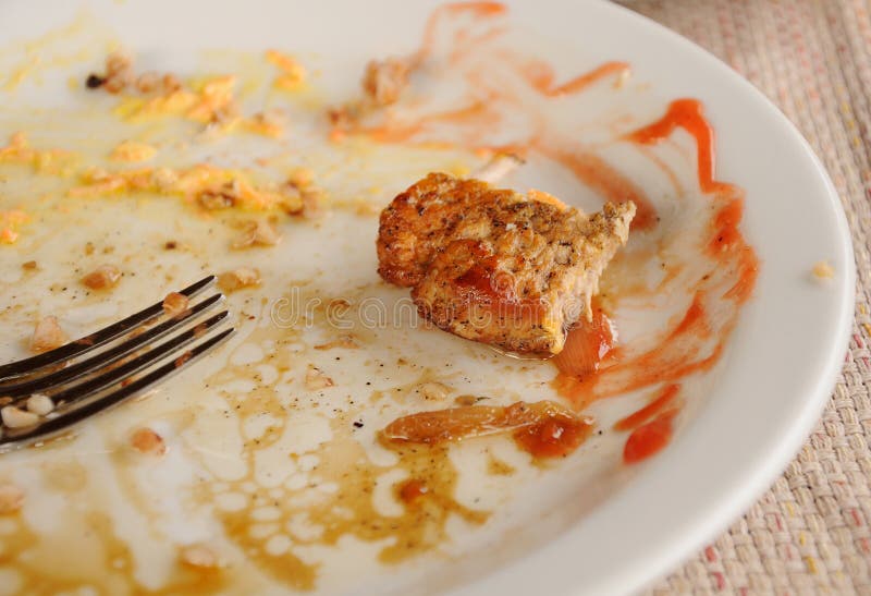 Half-eaten Piece of Meat on the Dirty Plate Stock Image - Image of pork ...