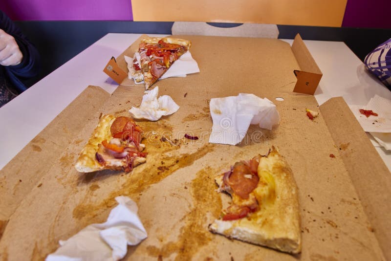 Half-eaten Slices of Pizza on the Table after Lunch Stock Image - Image ...