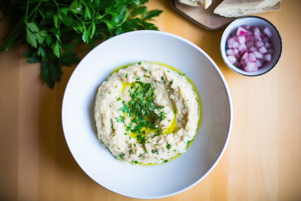 Half-empty Bowl of Baba Ganoush Showing the Dips Texture Stock Image ...