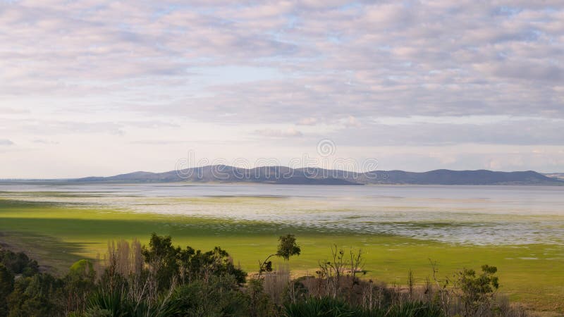 Half Empty Lake George Nestled between Two Mountain Ranges Stock Photo ...