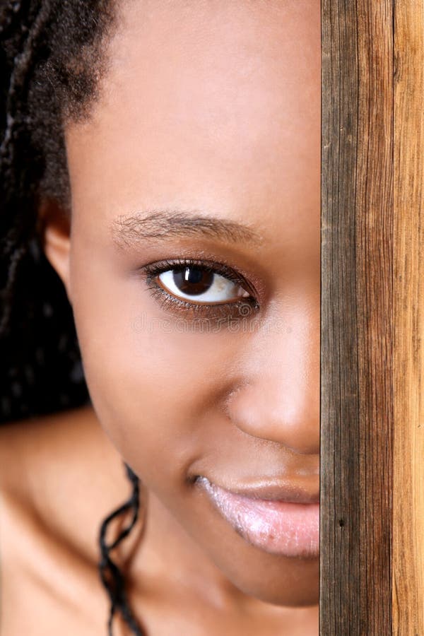 Half Face Behind Wood Plate Stock Image - Image of lovely, freshness ...