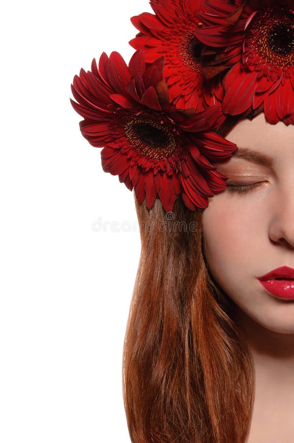 Half of Face Girl with Flowers in Her Hair Stock Image - Image of shot ...