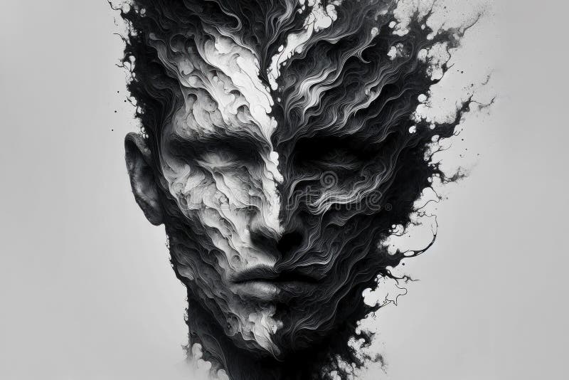 Half-face Portrait with Dark Patterns, Showing Self-loss Stock Image ...