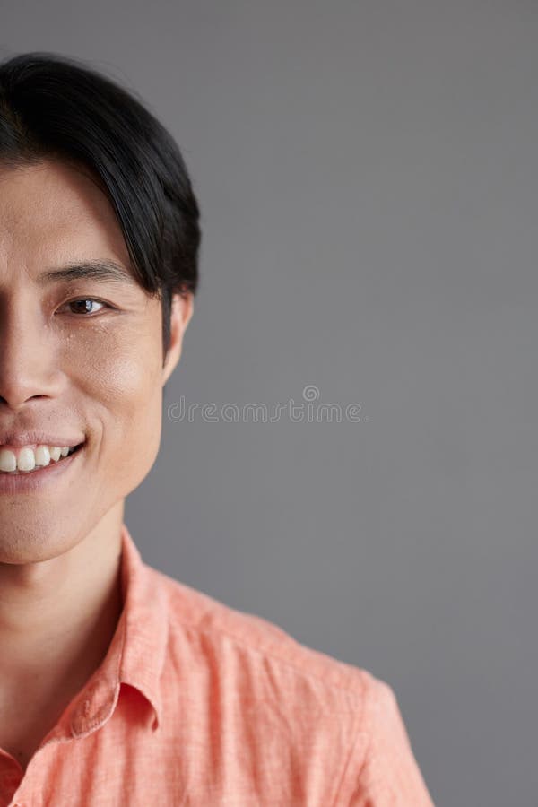 Half Face of Smiling Young Man Stock Image - Image of look, portrait ...